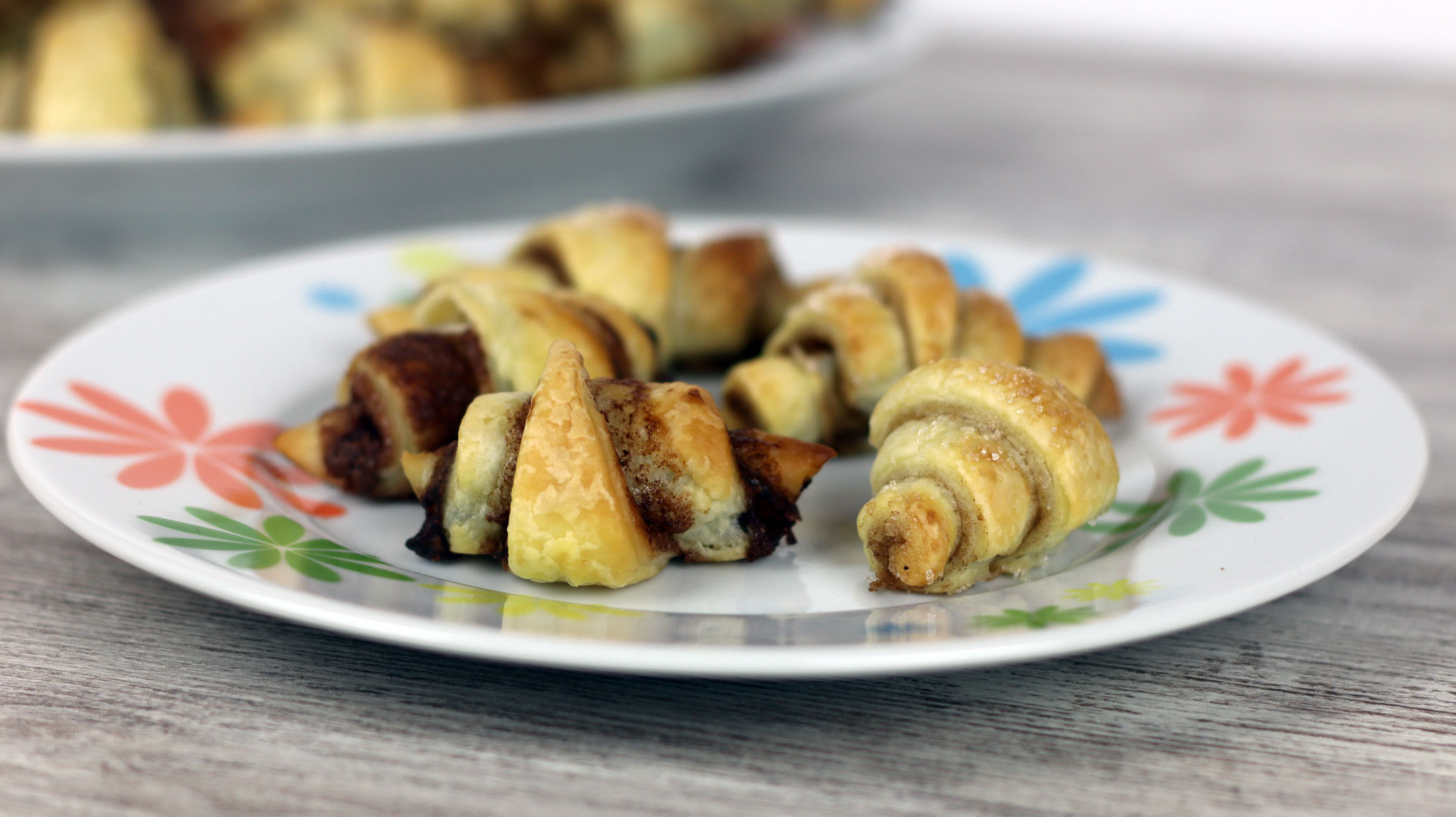 Mini Croissants com Chocolate e Mini Croissants Açucarados